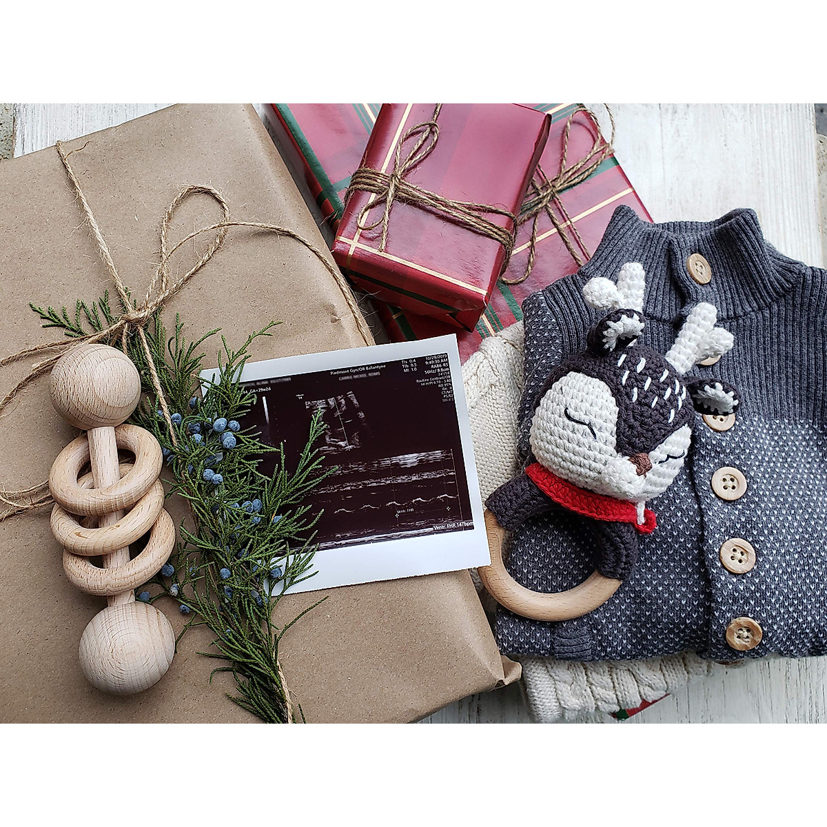 Baby Wooden Toy Rattle Natural Untreated 3 Ring Wooden Teether Toy Montessori Small Wooden Classic Baby MarcusRattle