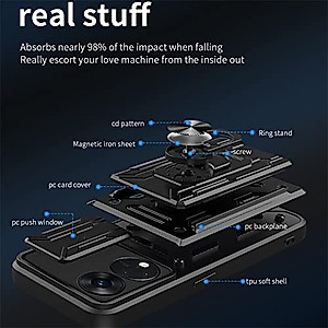 CCSmall for Oppo Reno8 T 5G Case with Slide Camera Cover, Heavy Duty Protective with Ring Kickstand & Card Holder Cell Phone Case for Oppo Reno8 T 5G LJK Red