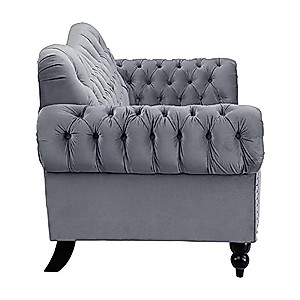 Lexicon Rosalie 72.5" Velvet Loveseat with Nailhead in Dark Gray