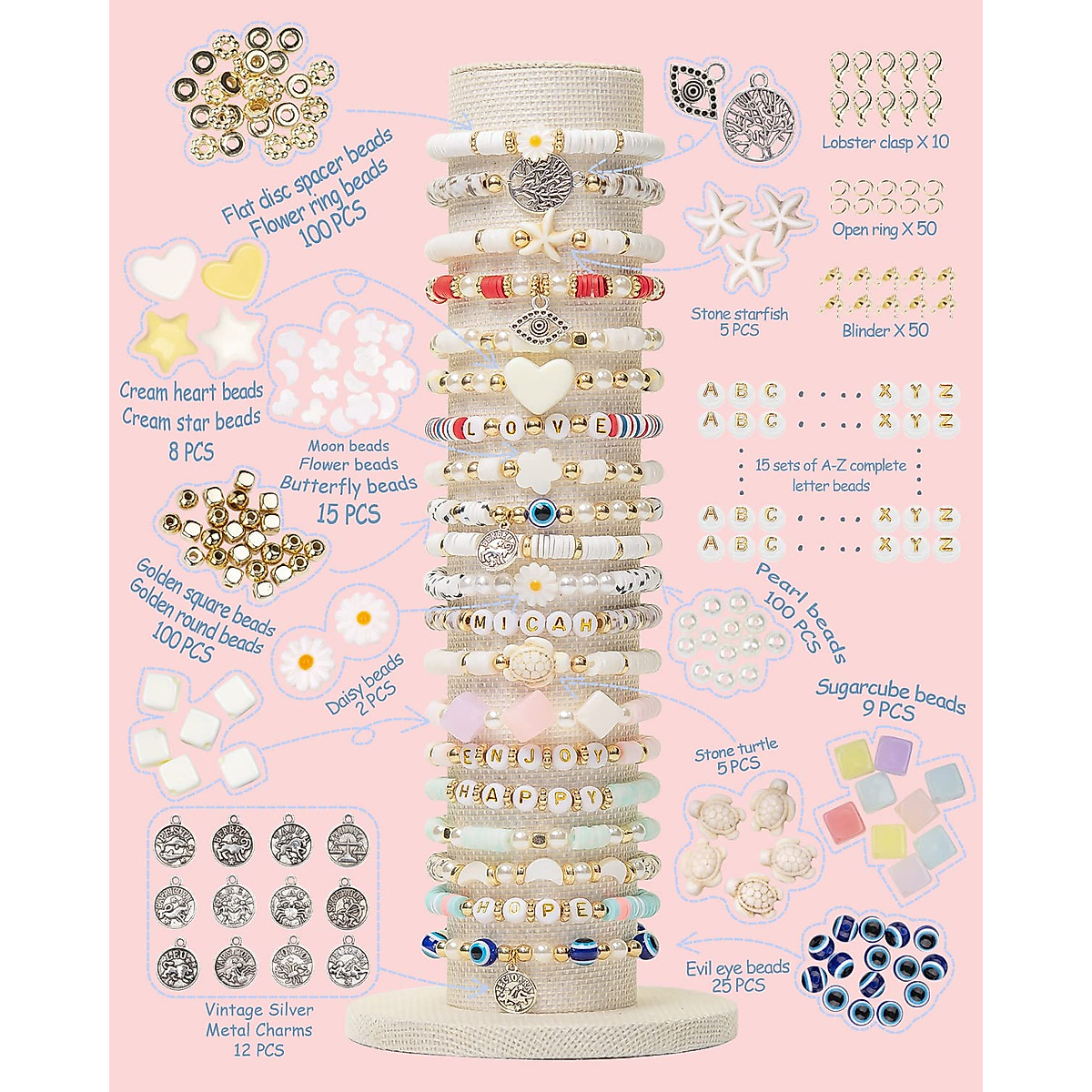 Deinduser Bracelet Making Kit - Jewelry Making kit with Stand - 28 Colors Polymer Clay Beads for Bracelet Making - Bracelet Making Kit for Adults - Heishi Disc Beads