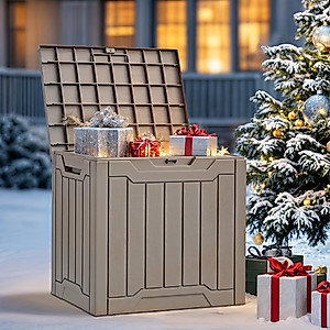 YITAHOME 31 Gallon Outdoor Storage Box, Resin Deck Box and Waterproof Package Delivery Box for Gardening Tools, Pool Supplies, Patio Furniture, Lockable, Taupe