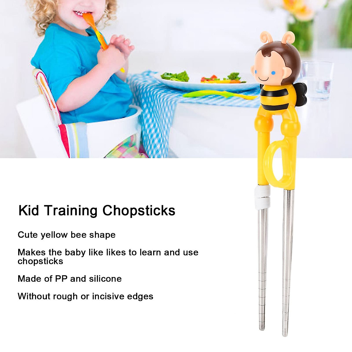 Children's Practice Chopsticks Kids Chopsticks Reusable Childrens Chopsticks Easy To Use Chopsticks Toddler Chopsticks Helper (Bee stainless steel yellow)