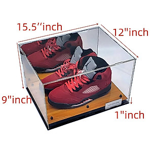 Full Size 2 Shoes Acrylic Display Case Showcase Box UV Protection Wood Wooden Sports Memoribilia Collectible 15x12x9 inch