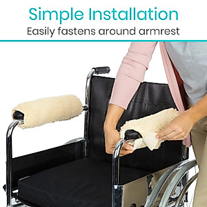 Vive Wheelchair Armrest Cover (Pair) - Memory Foam Sheepskin Pad for Office & Transport Chair - Soft Support Cushion Accessories for Padded Arm Rest, Kids, Adults - Comfort Padding Pressure Relief