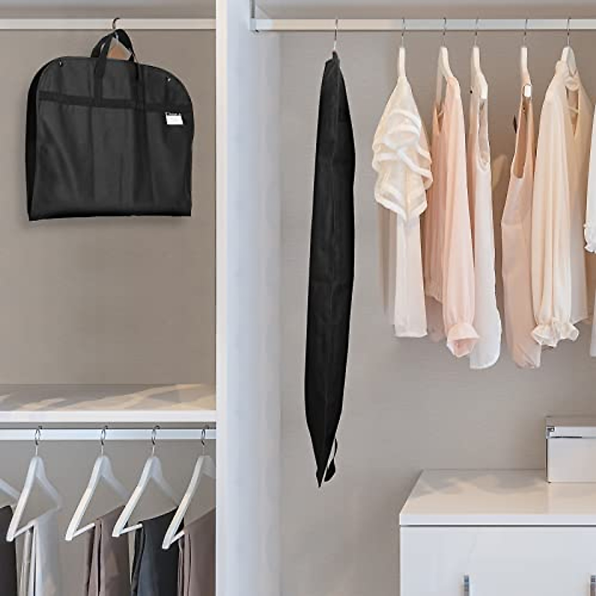 YYDSLEE 2 Pack 40" Garment Bags for Hanging Clothes Travel and Storage, Suit Covers with Handles Breathable Foldover Suit Bags for Traveling Clothes Protector for Gowns Dresses Sweaters, Black