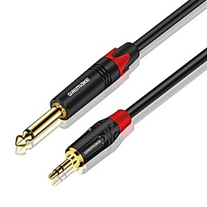 DREMAKE Mono 6.35mm to 3.5mm Stereo Audio Cable 3FT, Stereo 3.5mm Plug to TS 6.35mm Patch Cord, TS 1/4 Inch 6.35mm Male to 1/8 Inch 3.5mm Male Interconnect Cable for Phones, Sound Card, PA Audio