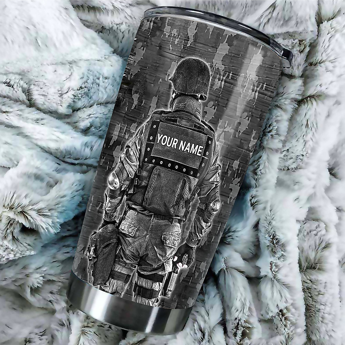 Personalized Police Tumbler Correction Officer Custom Name and Number Thin Silver Line Sheriff Police Officer Suit Tumbler Cup with Lid, Double Wall Vacuum 20 Oz Stainless Tumbler TB5