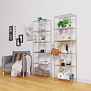 BATHWA 6-Shelf Wire Shelving Units, Heavy Duty Metal Shelf Wire Rack with Leveling Feet, Adjustable Utility Storage Shelves for Garage, Kitchen, Living Room, Bathroom, 21.26L x 11.42W x 62.99H