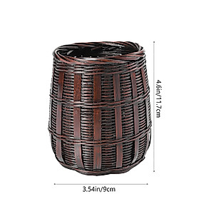 DOITOOL Wicker Pen Pot Wicker Pencil Holder Handwoven Cutlery Utensil Rattan Silverware Holder Makeup Brush Holder Desktop Organizer for Home Wicker Pen Holder