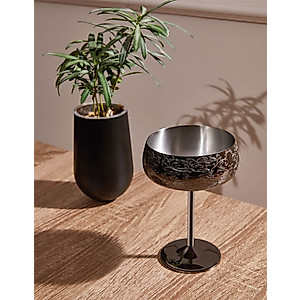 Sky Fish 14 oz Etching Martini Cocktail Glasses,Black Plated Stainless Steel Set Of 2 With 2 Cocktail Picks