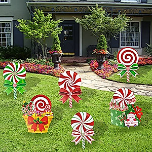 Candy Christmas Decorations Outdoor Yard Signs - 6Pcs Plastic Peppermint Lollipop Candy Signs with Stakes for Winter Holiday Christmas Outside Yard Pathway Lawn Decor Supplies