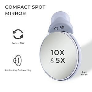 Zadro Dual-Sided 10X/5X Magnification LED Lighted Compact Travel Lightweight Portable Spot Makeup Mirror, Gray/White, FC30L