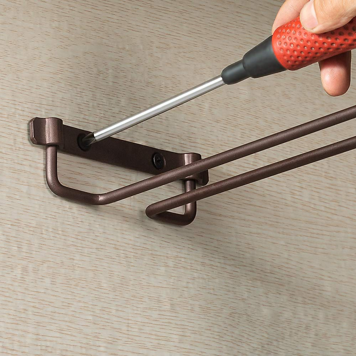 BOOKZON Wine Glass Rack Wall Mounted Set of 2 Bronze, Stemware Rack, Wine Glasses Holder Storage Hanger Organizer Metal for Cabinet Kitchen or Bar (no glasses included)