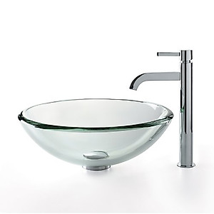 Kraus FVS-1007-PU-10CH Ramus Single Lever Vessel Bathroom Faucet with Matching Pop Up Drain Chrome