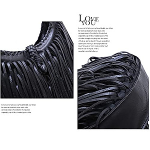 DBMGB Leather Hobo Bag, Fringe Crossbody Bags, Tassel Purse, Vintage Shoulder Handbags, for Women Girls,Black