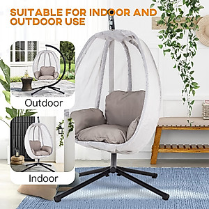 Swing Egg Chair Hammock Chair Hanging Chair with Metal Stand and Cushion for Indoor Outdoor Patio Bedroom Balcony Porch Garden,400LBS Capacity,Gray