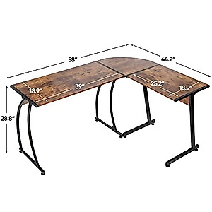 SUPER DEAL L-Shaped Corner Desk Computer Gaming Desk - Modern Home PC Table Office Writing Workstation, Bright Walnut