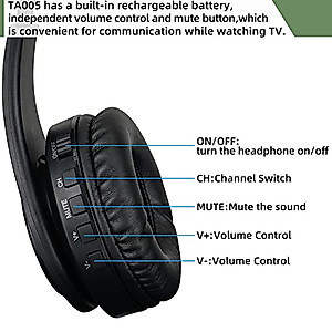 Retekess TA005 Wireless Headphones for TV Watching, TV Headphones Stereo with Transmitter, Support A/B Channel, AUX, RCA and Optical Input, Ideal for Seniors