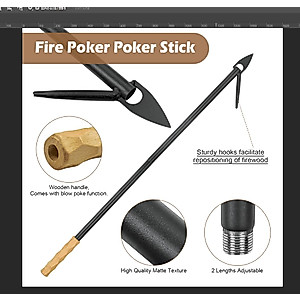 DTNESS 40" Fireplace Poker and 25" Fire Tongs, Heavy Duty Log Firewood Grabber Set, Long Fire Pit Campfire Poker Stick Tools, Wood Burnner Accessories for Indoor & Outdoor Wood Stove/Camping/Bonfires