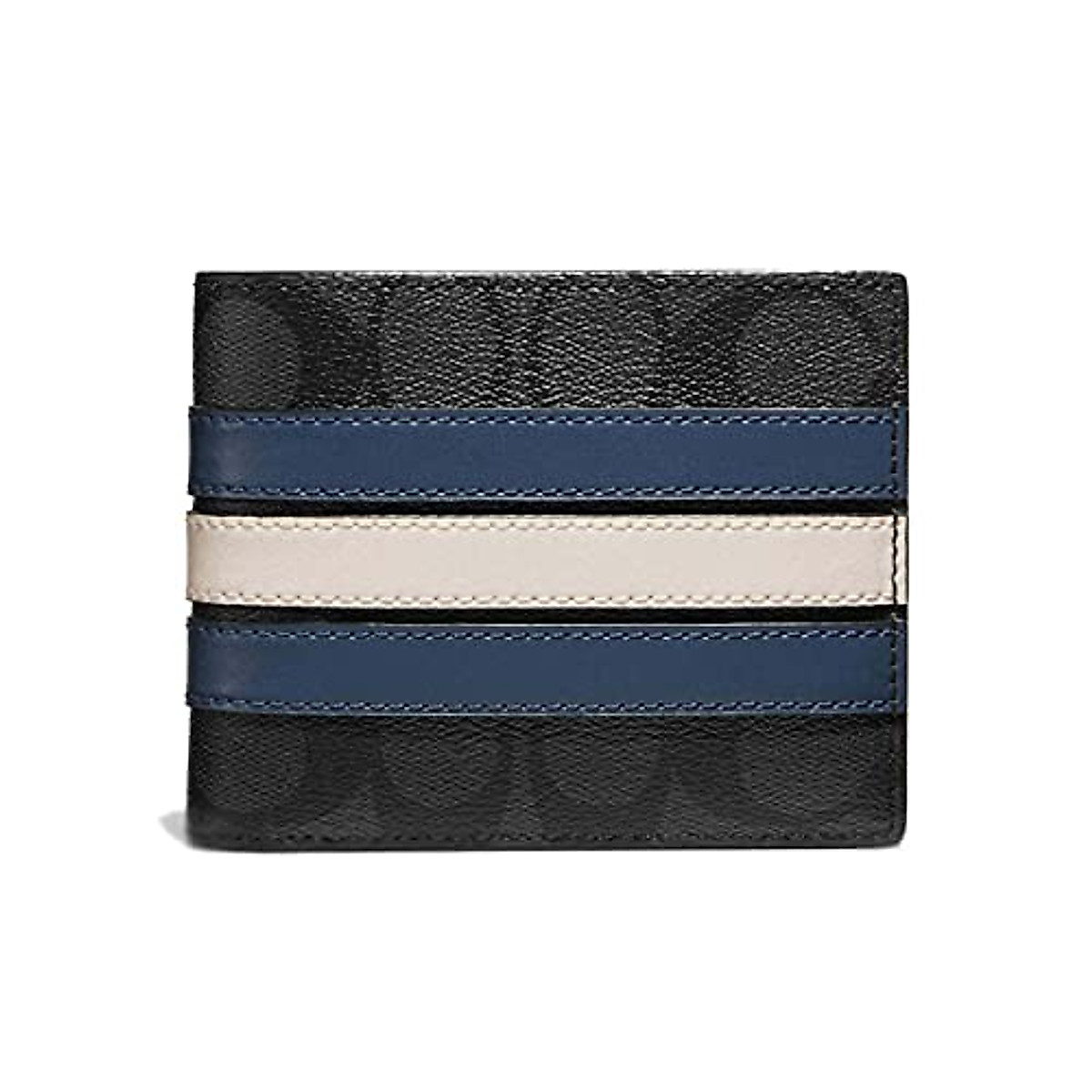 Coach Men's 3-In-1 Wallet In Signature Canvas With Varsity Stripe (Charcoal - Denim - Chalk)