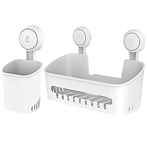 LEVERLOC Shower Caddy Suction Cup Toothbrush Holder Suction Cup One Second Installation NO-Drilling Removable Powerful Suction Shower Caddy Suction Cup Waterproof Organizer