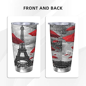 AYCZN Paris Umbrella 20 OZ Tumbler Stainless Steel Travel Coffee Mug, Eiffel Tower Insulated Water Bottle with Lid and Straws Leakproof Thermal Cup