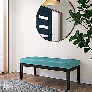 SIMPLIHOME Lacey 42 Inch Wide Contemporary Rectangle Tufted Ottoman Bench in Aqua Velvet Fabric, For the Living Room and Bedroom