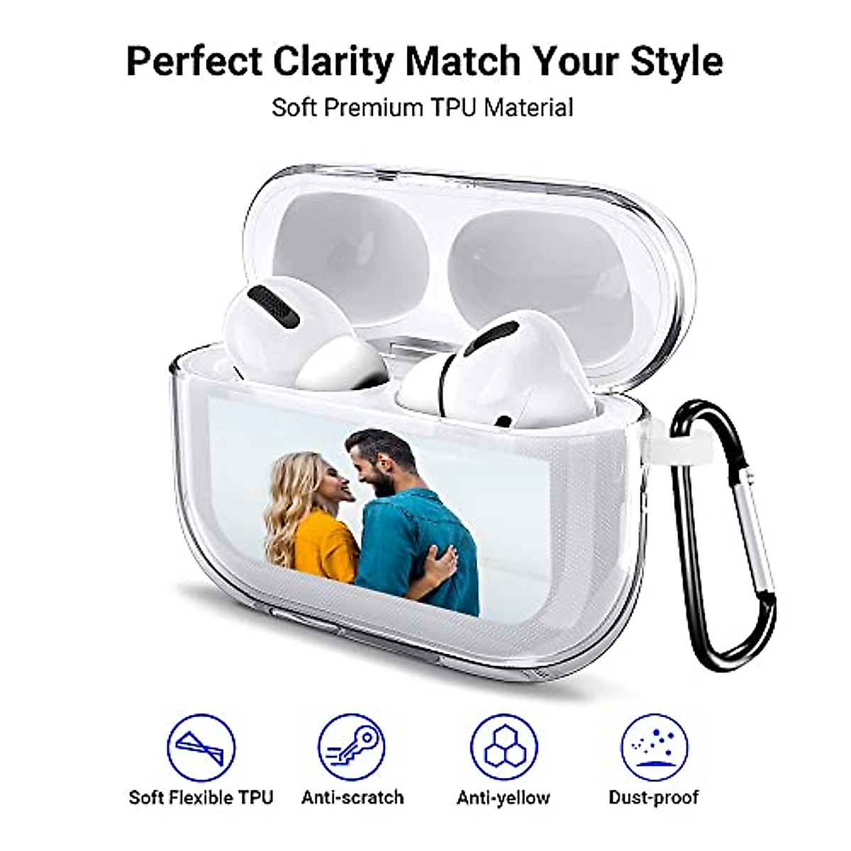 Custom Airpod Case for Apple AirPods Pro 2 with Keychain,Personalized Your Photo/Text/Name Airpods Pro 2nd Generation Clear Case for Men and Women