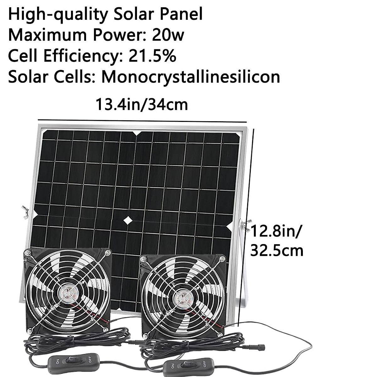 Bairnqner 20W Solar Powered Fan for Chicken Coop, Dog House, Outside Shed Greenhouse, Solar Fan with Two IPX7 Waterproof Fans 11.5Ft On/Off Switch Cable Installation Kits