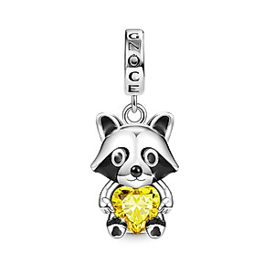 GNOCE Cute Rabbit Embraces Heart Charm Bead 925 Sterling Silver Raccoon Animal Charms Fit Bracelet/Necklace For Mother's Day Gift (Raccoon)