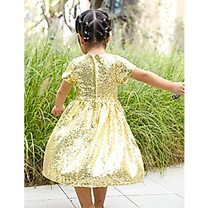 Cilucu Flower Girl Dress Baby Toddlers Sequin Dress Kids Party Dress Bridesmaid Wedding Gown Birthday Dress Gold 2T-3T