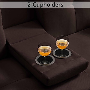 100% Fabric Linen Upholstered Futon Sofa Bed with 2 Cupholders/Legs/Removable Armrest, Modern Convertible Sleeper Couch, Upholstered Loveseat for Small Spaces, Memory Foam Living Seat, Brown