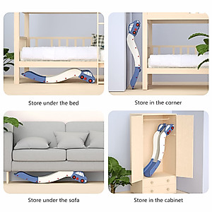 Kids Slide for Bed Couch Slide for Stairs Slide Extended Widened Toddler Slide Plastic Indoor Slide Toy Easy to Assemble Store Car Blue Plus