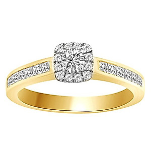AFFY (0.8 cttw) White Natural Diamond Square Cluster Engagement Wedding Ring For Womens In 14k Yellow Gold With Ring Size 5