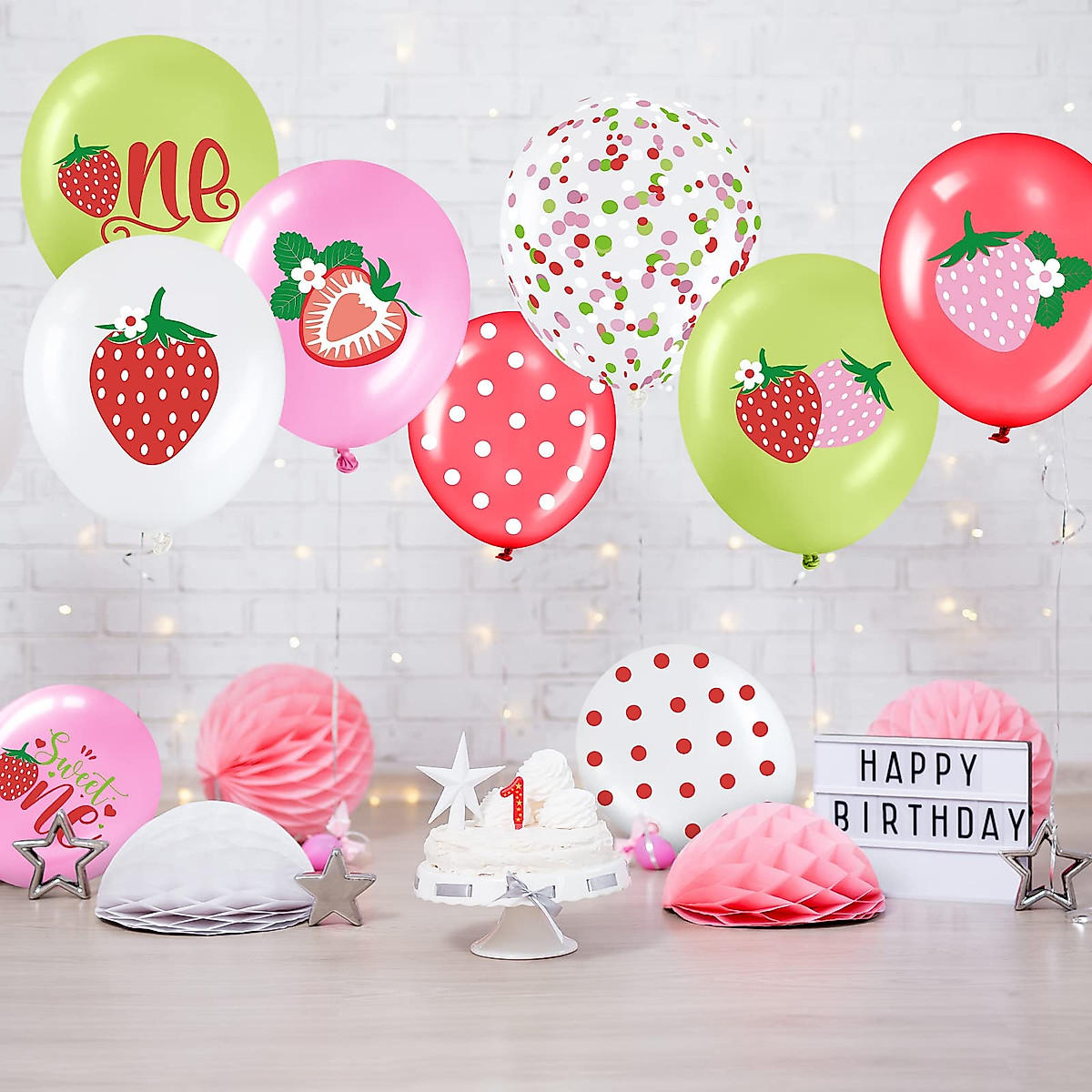 36 Pcs Strawberry Theme Balloons Strawberry Sweet One Party Balloons Bouquet Strawberry Party Decorations for Girls First Birthday Party Summer Fruit Party Baby Shower Supplies, 12 Inch