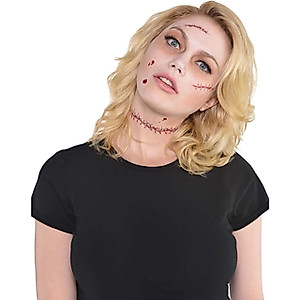 Bold Red Stitches Tattoos - 9" x 4" - Unique & Eye-Catching Temporary Tattoo, Perfect for Costume Parties & Special Occasions - 1 Pc.