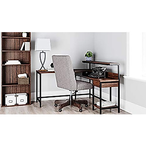 Signature Design by Ashley Camiburg Modern L-Shaped Home Office Desk, Warm Brown
