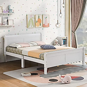 Harper & Bright Designs Full Bed Frame with Headboard and Footboard, Full Size Platform Bed, Wood Kids Full Size Bed Frame for Boys, Girls,No Box Spring Needed,White