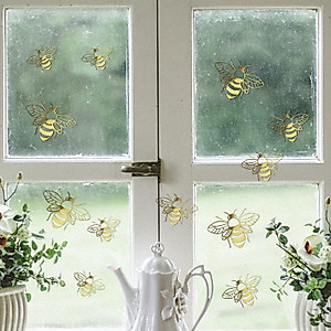 Bee Wall Decals Honey Bee Wall Decor Bee Wall Stickers Gold Honey Bee Decals,Honeycomb Wall Decals,Removable DIY Bee Decoration Decals for Kids Bedroom Living Room Nursery Playroom Decorations (A)