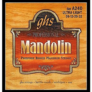 GHS Strings A240 Phosphor Bronze Mandolin Strings, Loop End, Ultra Light (9-32)