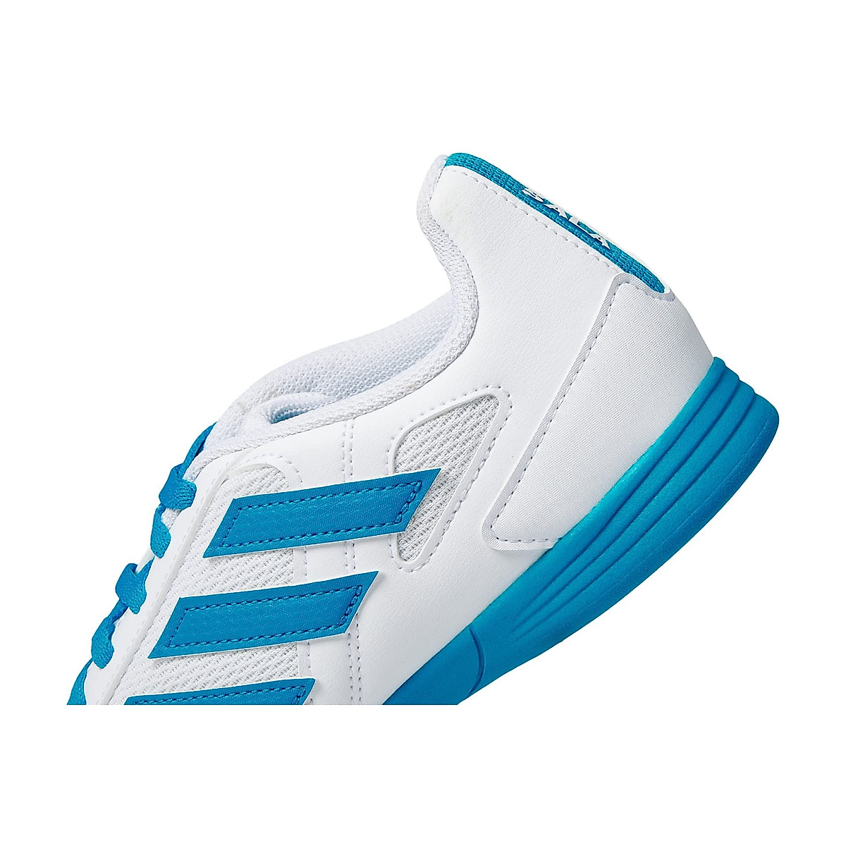adidas Boy's Super Sala 2 Soccer Shoe, White/Solar Red/Team Royal Blue, 3.5 Little Kid