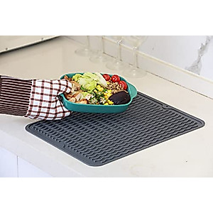 ZLR Silicone Dish Drying Mat for Kitchen Counter Large - Multi Usage Eco Friendly Drying Matt Kitchen Counter - Easy to Clean Heat Resistant Dish Drying Pad - 12" x 16" - Gray