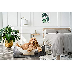 BarksBar Snuggly Sleeper Medium Gray Diamond Orthopedic Dog Bed with Solid Orthopedic Foam, Soft Cotton Bolster, and Ultra Soft Plush Sleeping Space - 32 x 22 Inches