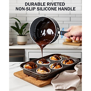 Cook N Home 1-Quart Nonstick Saucepan with Lid, Professional Granite Sauce Pan Non Stick Small Pots for Cooking with Stay-Cool Silicone Handle, Heavy Gauge Aluminum Induction Cookware, Marble