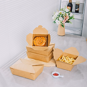 To Go Food Containers 25 Pack - Kraft Microwavable Folded Paper 30 oz Take-Out Container - Meal Prep, and Catering with Lids - Disposable, Freezer Safe - Restaurant, Home Pastry and Packaging Supplies