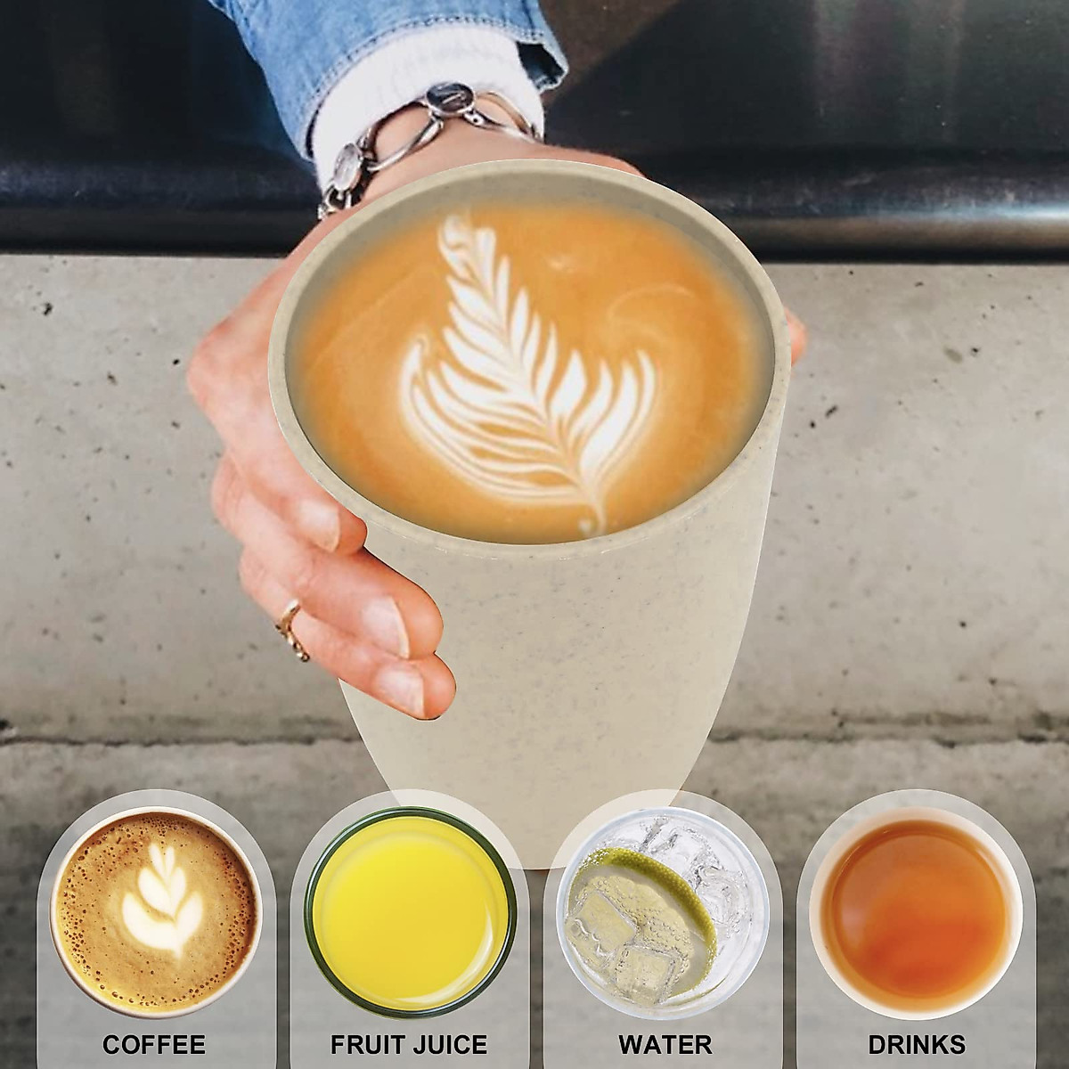 Wrova Wheat Straw Cups 6 PCS Good Alternative to Plastic Reusable Cups 20 oz Unbreakable Drinking Cup Reusable Dishwasher Safe Water Plastic Glasses Beige