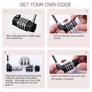 LOFICOPER Combination Padlock with Long Shackle, Cable Locks with Combination, 4 Digit Combination Long Padlock, Gym Locker Lock for Cabinet, School, Fence, Toolbox, Case