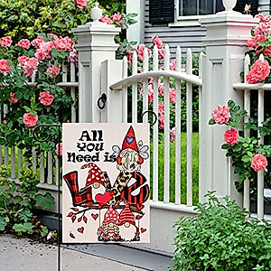 Furiaz All You Need is Love Gnomes Couple Valentine's Day Garden Flag, Buffalo Plaid Check Leopard Hearts Yard Anniversary Outdoor Decoration, Wedding Engagement Outside Small Decor Double Sided 12x18