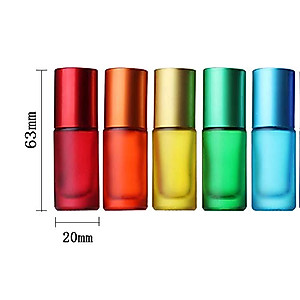 ConStore 8pcs 5ml Colorful Frosted Roll on Bottles Glass Roller Ball for Essential Oils Refillable Massage Roller Bottles with Stainless Steel Ball Empty Containers for Aromatherapy+1pcs Dropper