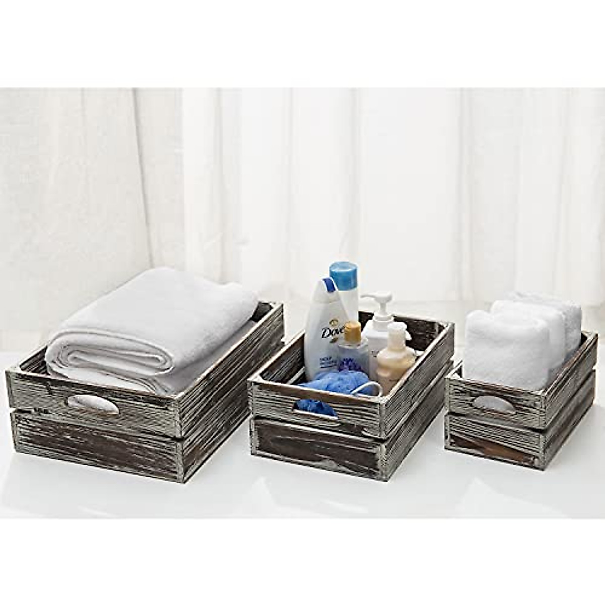 MyGift Country Rustic Torched Wood Storage Decorative Box, Nesting Wooden Crate Box Container, Set of 3